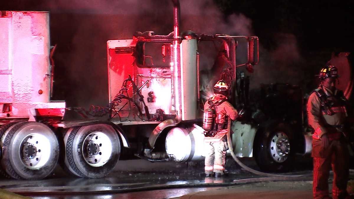 Officials: Driver not hurt after semi-truck fire in West End early Tuesday