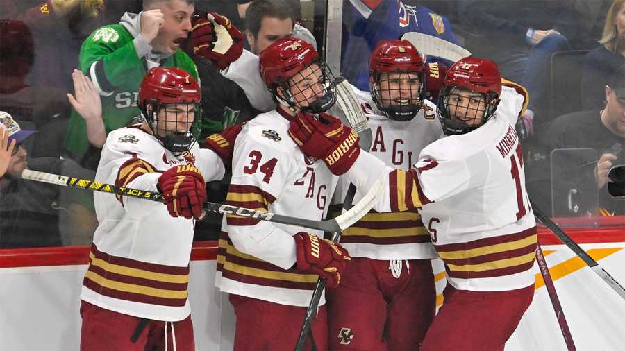 BC hockey advances to title game; BU falls in OT at Frozen Four