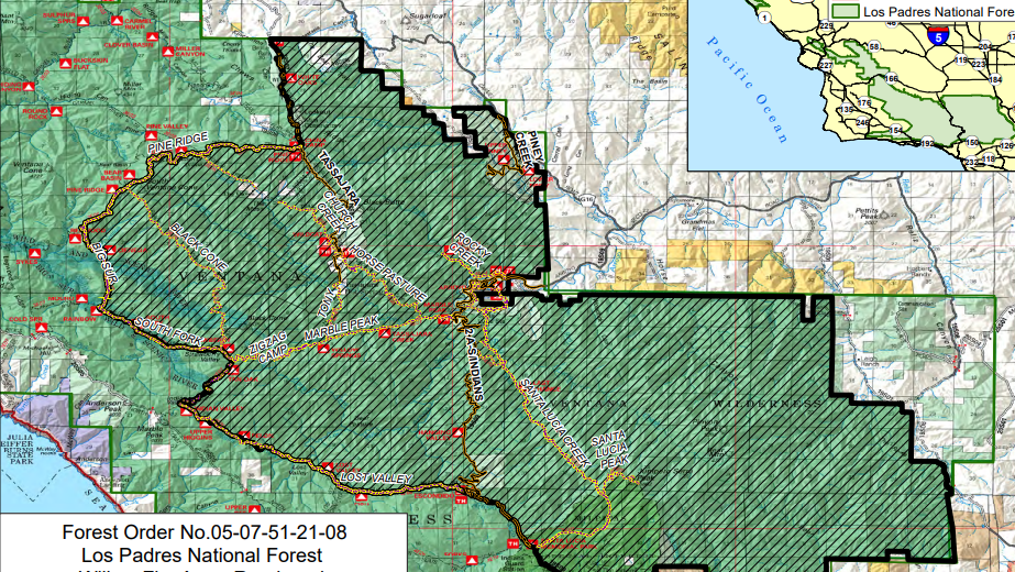 Closures near Willow Fire implemented by the Forest Service