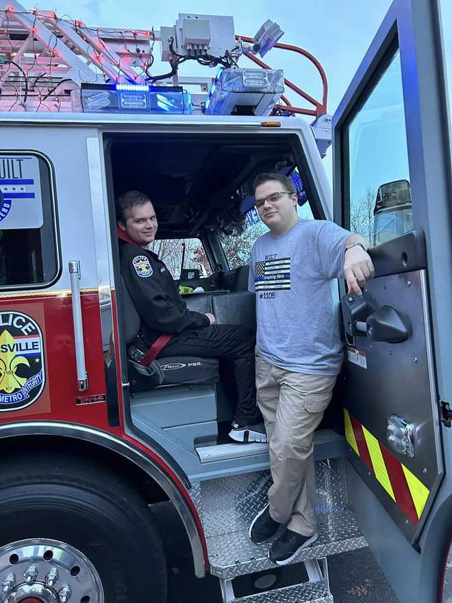 Photos of LMPD Officer Nick Wilt being honored in La Grange