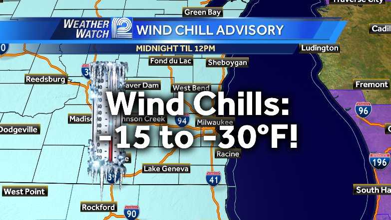 Wind chill advisory in effect from midnight to noon Saturday