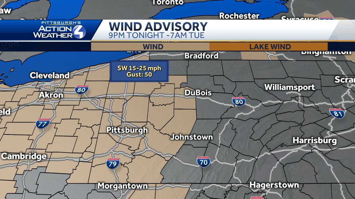 Wind Advisory in effect from 9 p.m. Monday to 7 a.m. Tuesday