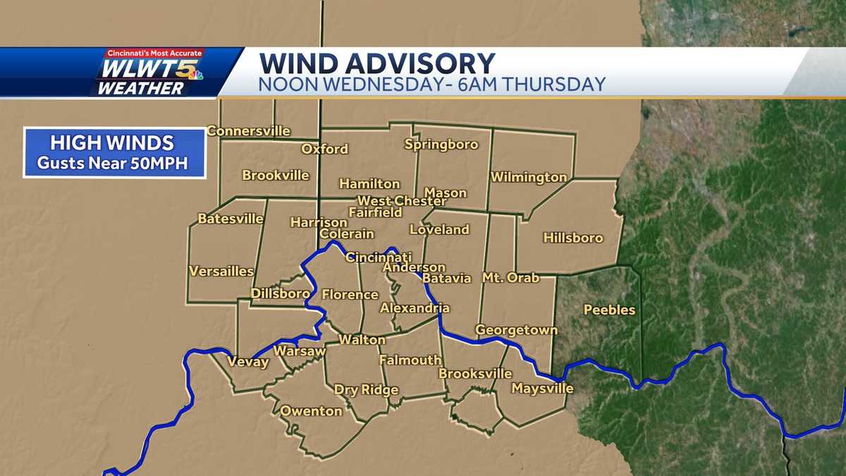 Cincinnati weather: Wind advisory issued as gusts expected near 50 mph ...