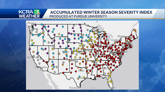 California is having huge snow totals; major Northeast cities aren't