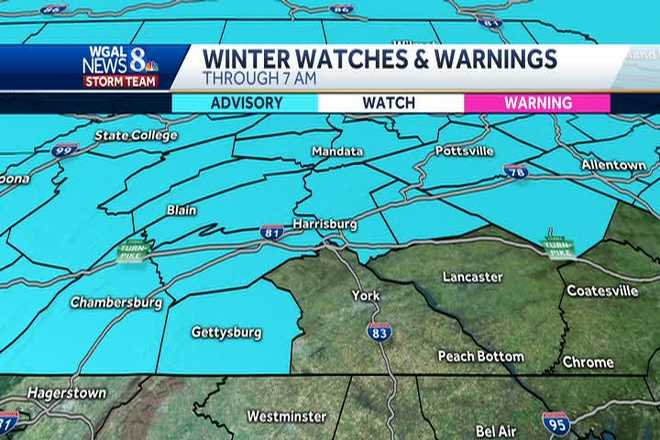 NWS issues winter weather advisories for much of central Pennsylvania