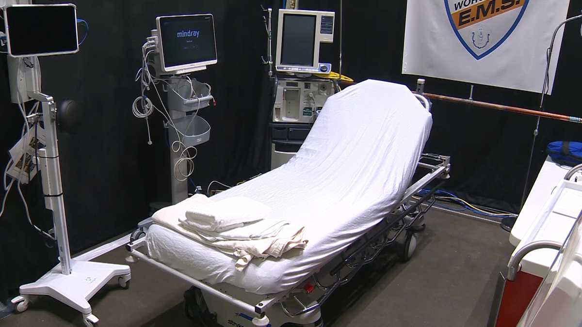 COVID-19 field hospital in Worcester's DCU Center taking patients
