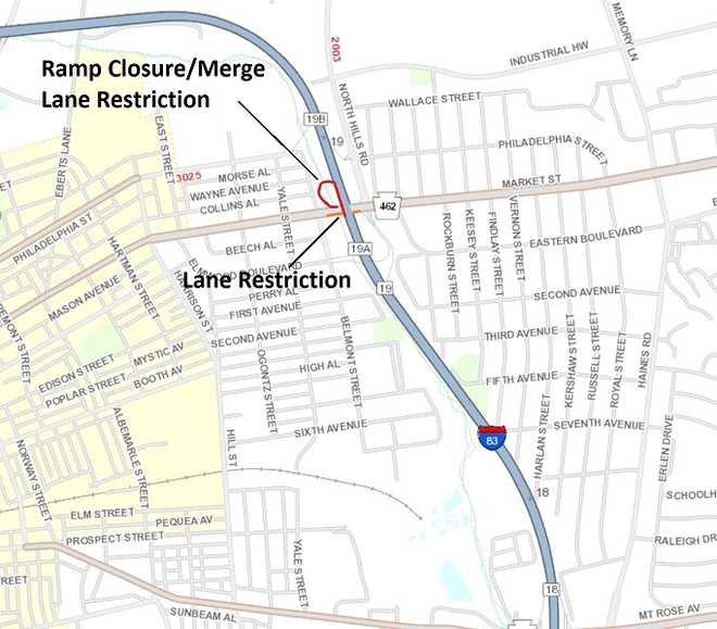 Lane restriction planned on Route 462 at I-83 bridge in York County