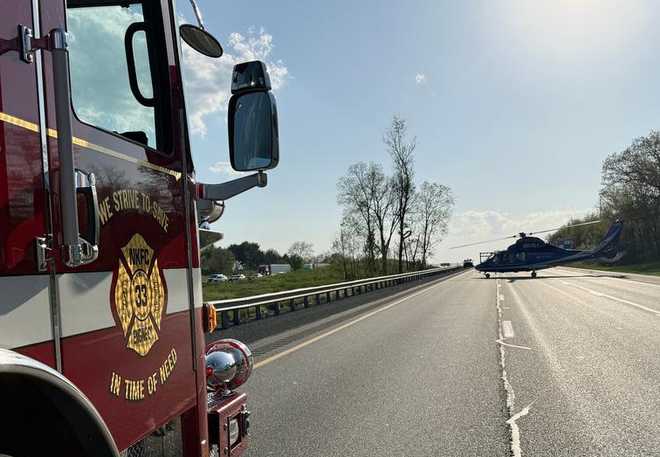 Helicopter lands on I-81 to airlift person trapped in Pa. crash