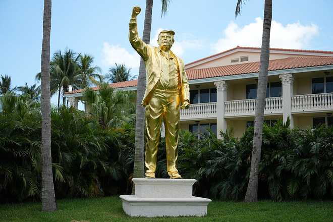President Trump addresses gold statue unveiled at Trump Doral