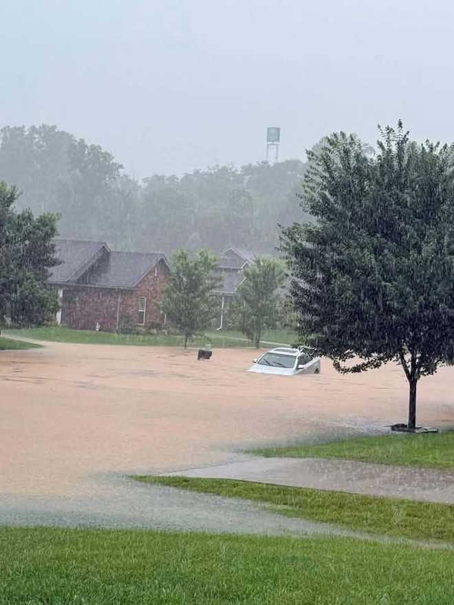 All streets closed in downtown Corydon, Indiana due to flood