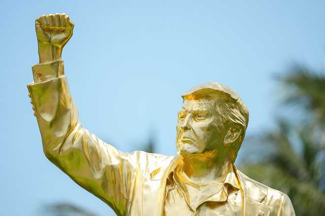 President Trump addresses gold statue unveiled at Trump Doral