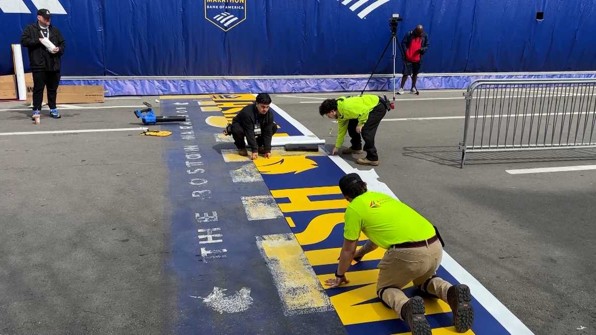 Boston Marathon finish line set up for 130th edition of race