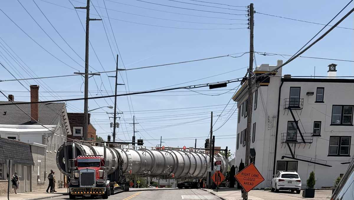 Semi carrying oversized load gets stuck at Mt. Healthy intersection