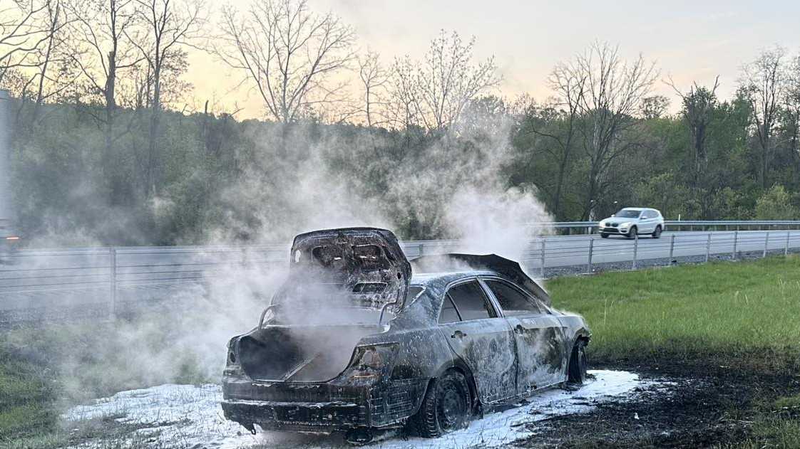 Fire leaves car scorched along Route 283 in Dauphin County, Pa.