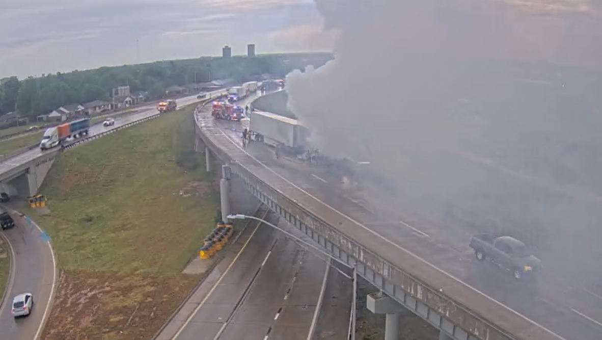 Lanes reopen after fiery crash along Interstate 44 in OKC