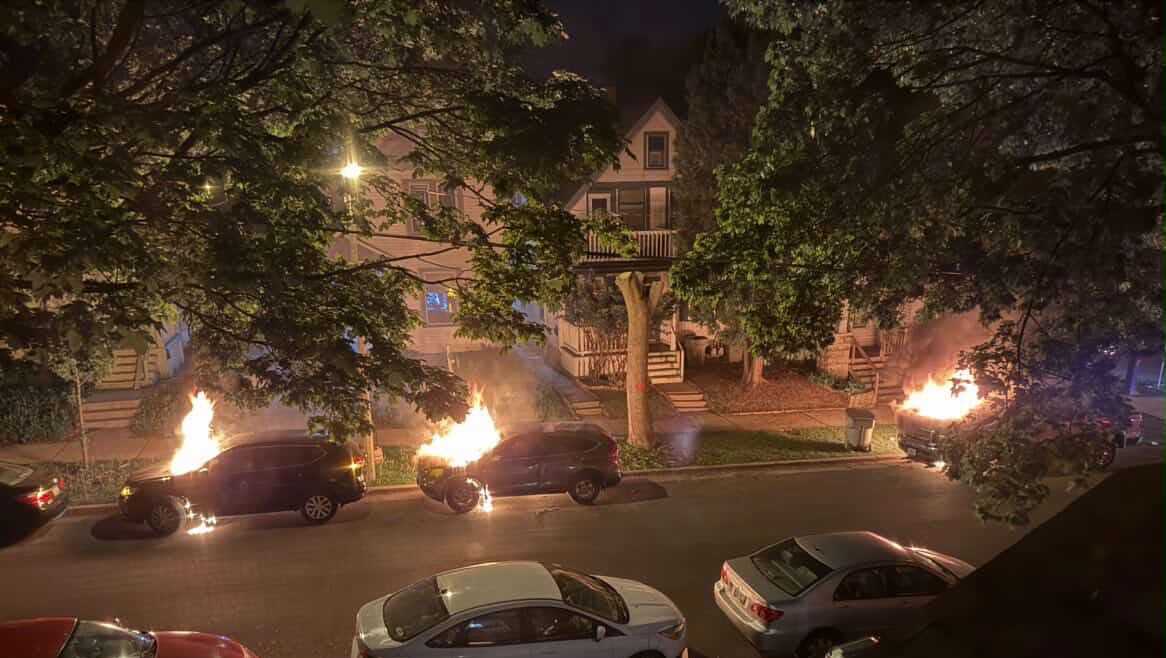Three cars torched in arson on Milwaukee's east side