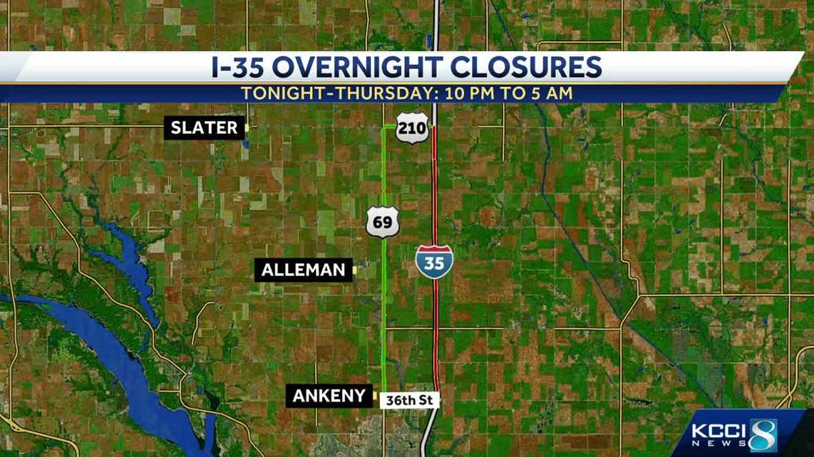Iowa traffic: Portion of I-35 north of Ankeny closed overnights this week