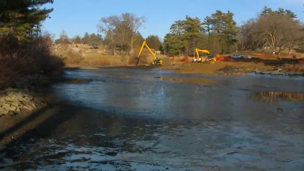 Crews empty pond at Glendale Cemetery to reduce flood risk