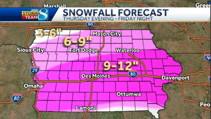Iowa forecast: Projected snowfall totals for incoming winter storm