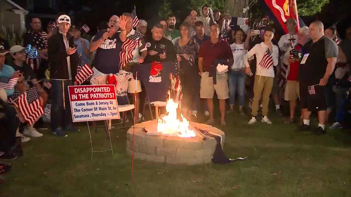 Angry Patriots fans burn gear at neighbor's front lawn bonfire