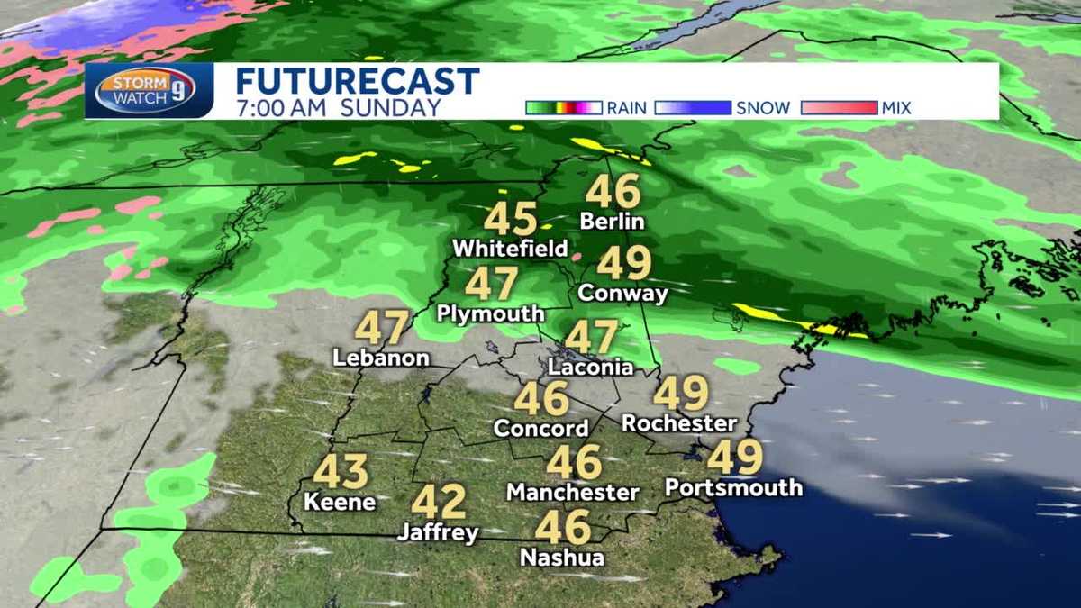 New Hampshire hourly weather timeline: Some more rain Sunday
