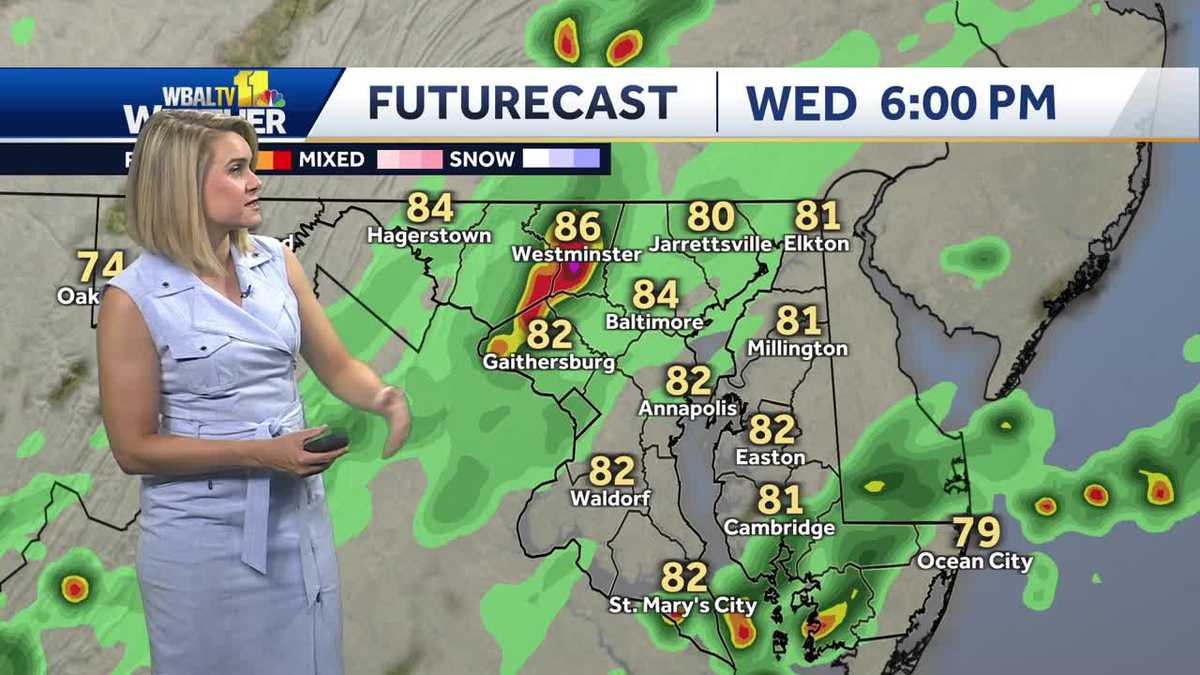 Scattered showers, storms for warm and humid Wednesday