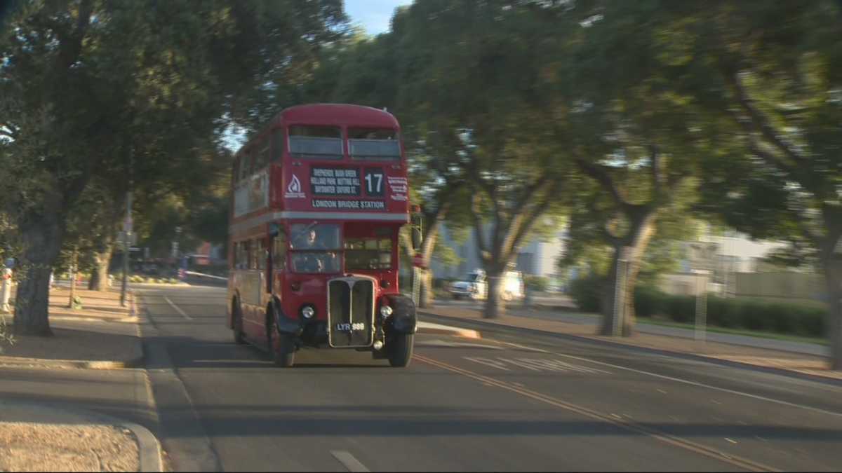 Davis welcomes back vintage London double-decker buses