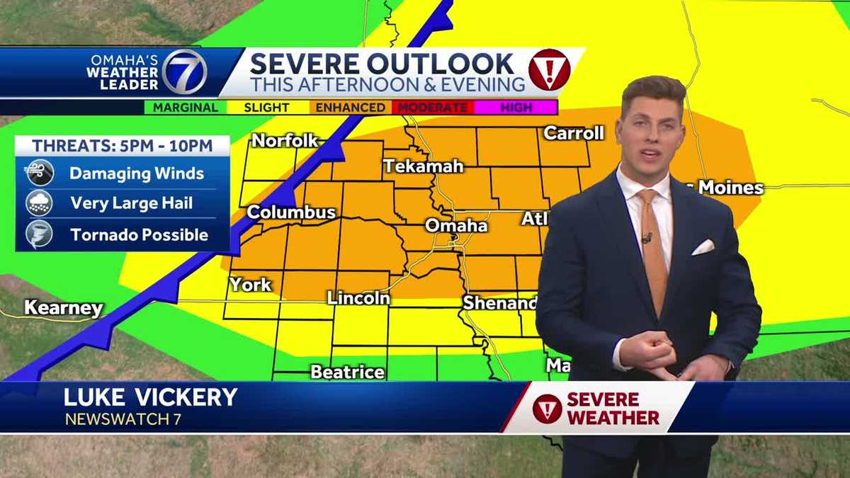 A risk of severe thunderstorms this evening near Omaha