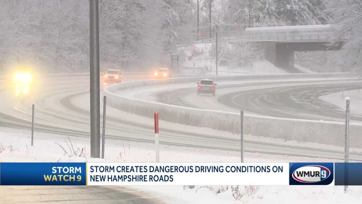 New Hampshire road conditions slippery after snowfall