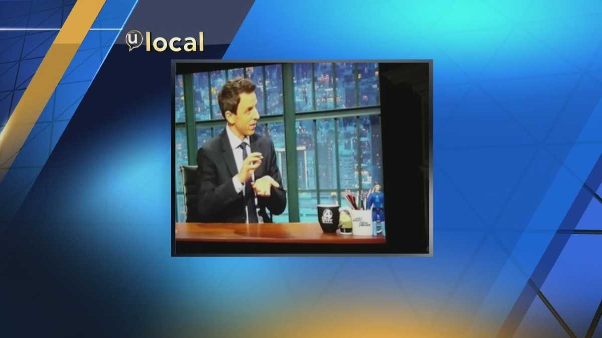WYFF News 4 coffee cup spotted on 'Late Night' set with Seth Meyers