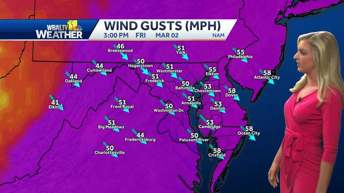 Winds to gust to 50 mph into Friday evening