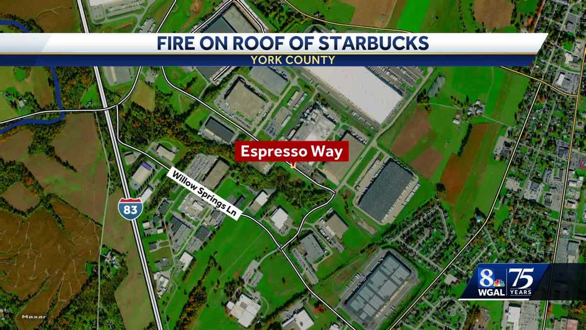 Roof on fire at Starbucks Coffee distribution facility in York County, Pa.