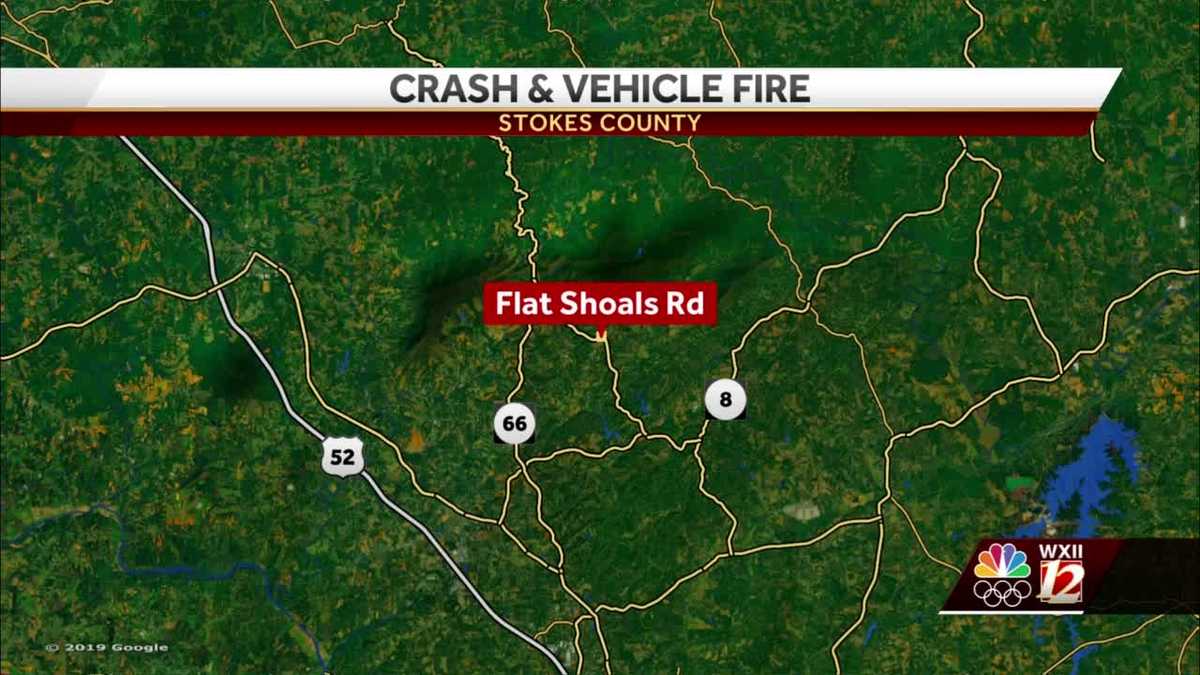 Person taken to hospital following fiery crash in Stokes County