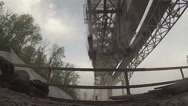 Jeremiah Morrow Bridge demolition from below