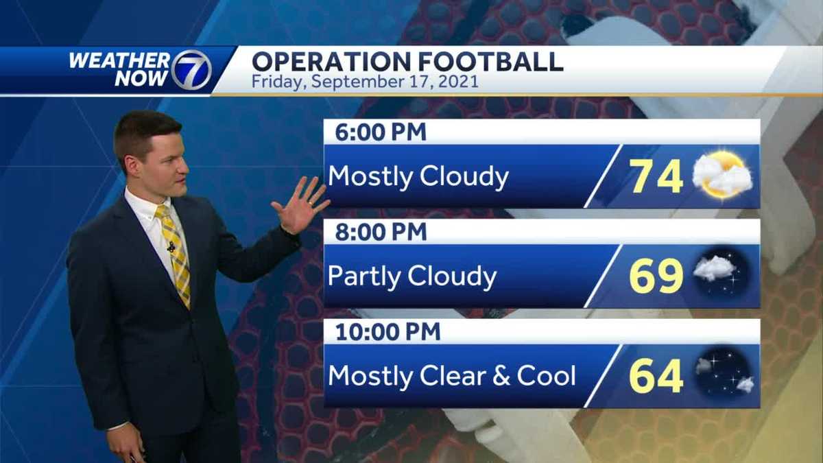 Fall football weather tonight, warming up Saturday