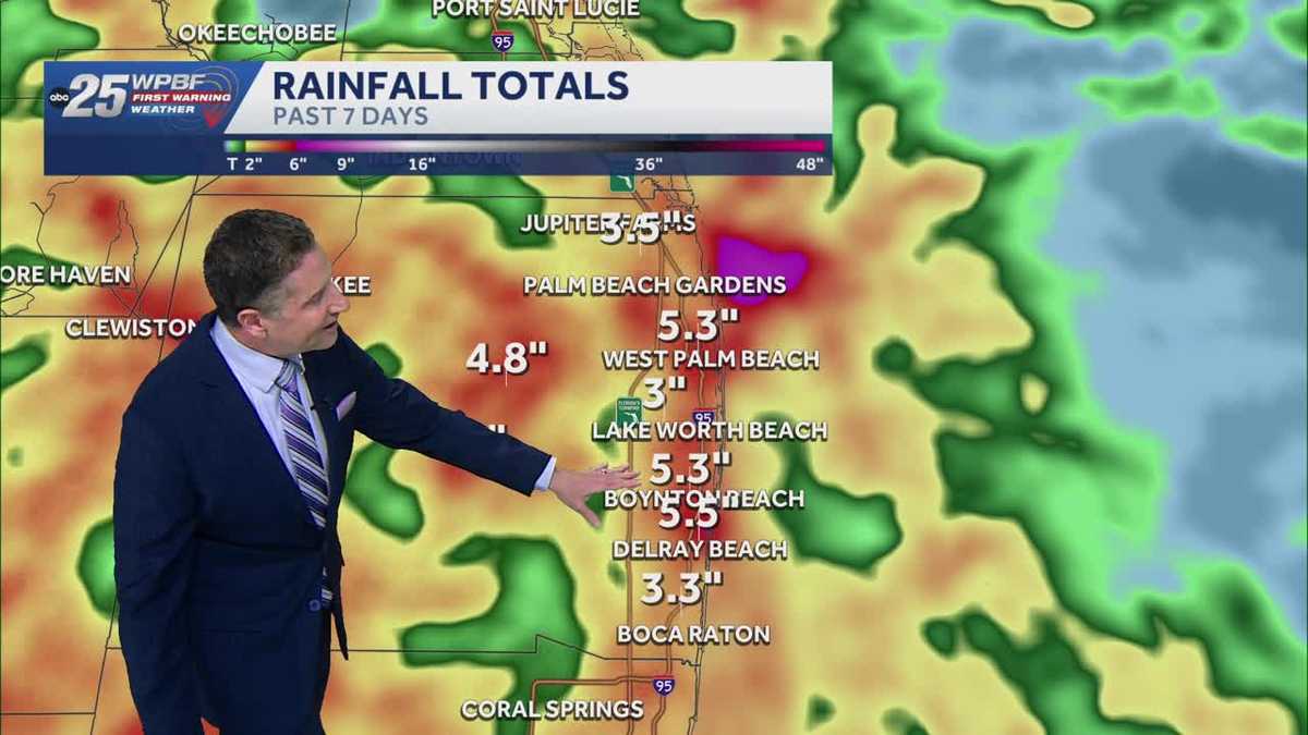 Rainfall decreases as we head toward the weeknd