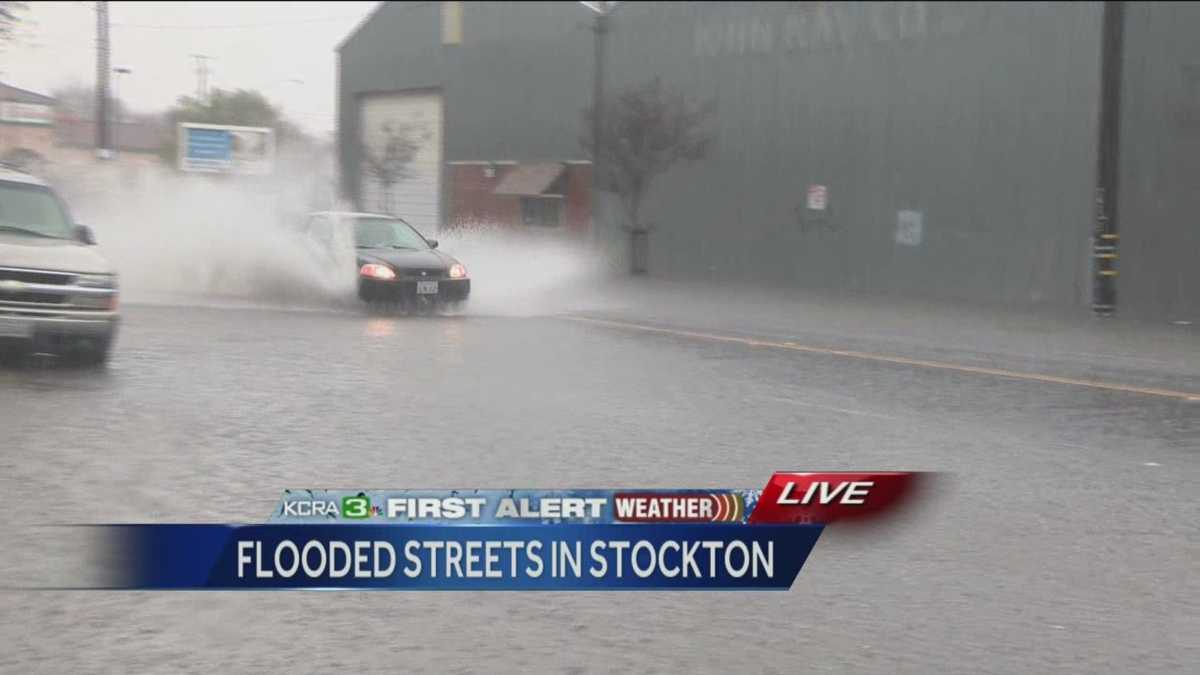Heavy rain causes street-level flooding in Stockton