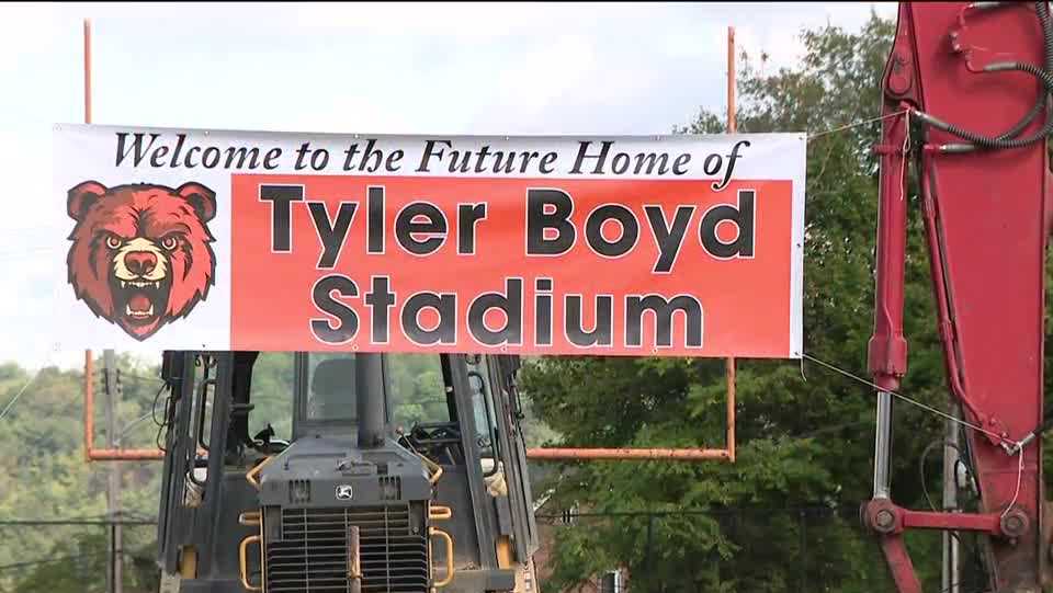 Clairton breaks ground on Tyler Boyd Stadium for high school football