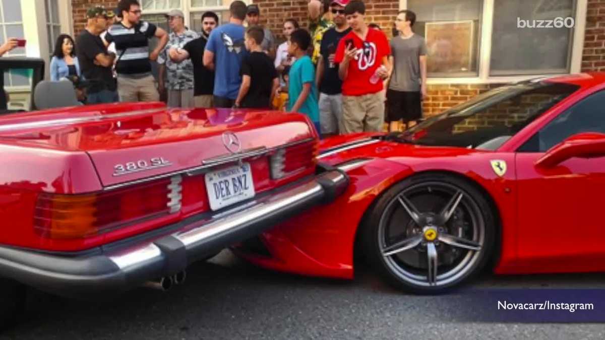 Mercedes Parks On Top of Red Hot Ferrari