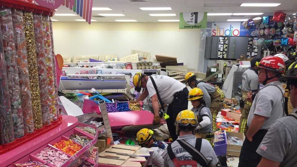 Shelves collapse inside Party Time store