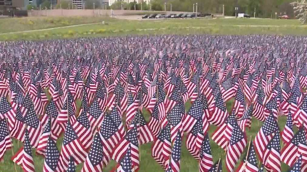 Field of Flags set up at Veterans Park in honor of fallen Civil War ...