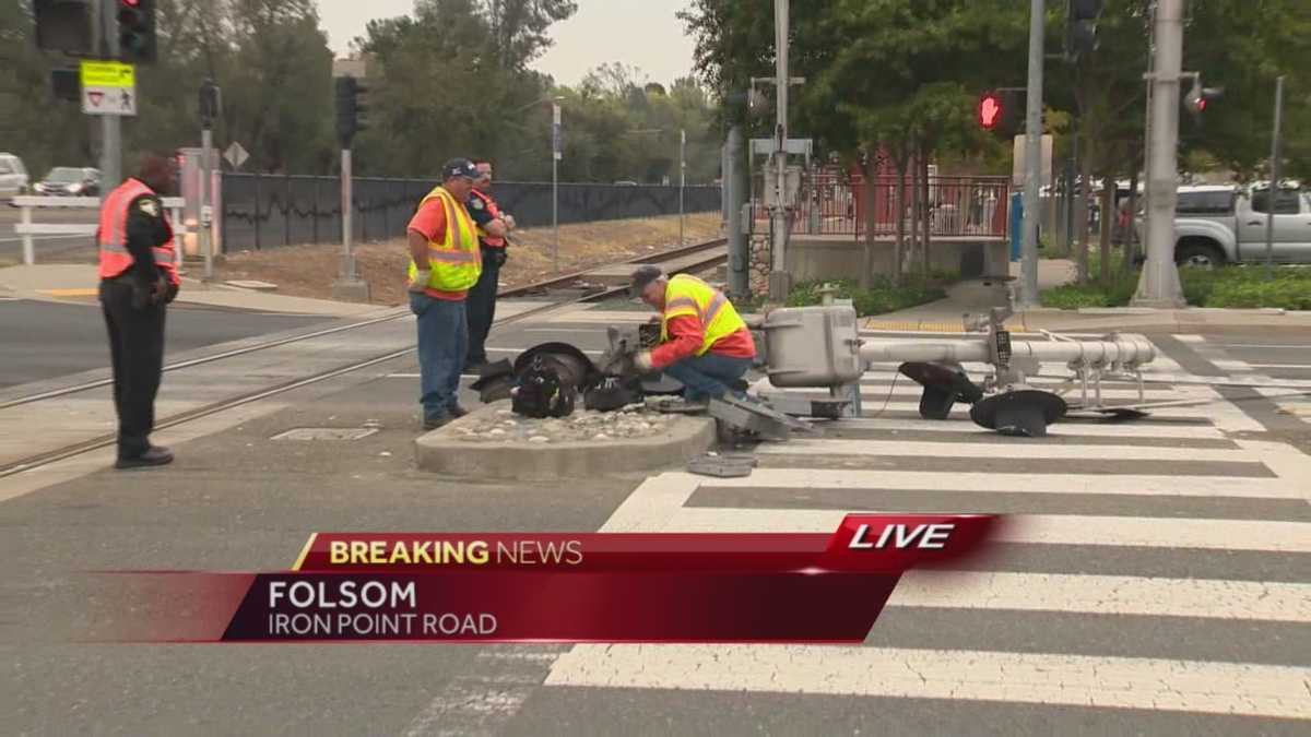 Driver loses control, crashes into Folsom light rail crossing arms