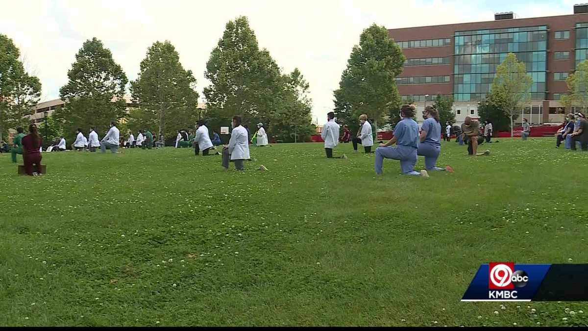 Medical professionals take knee outside Children's Mercy for George Floyd