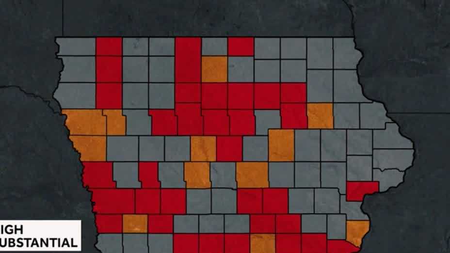 Nearly half of Iowa counties meet transmission level threshold under ...