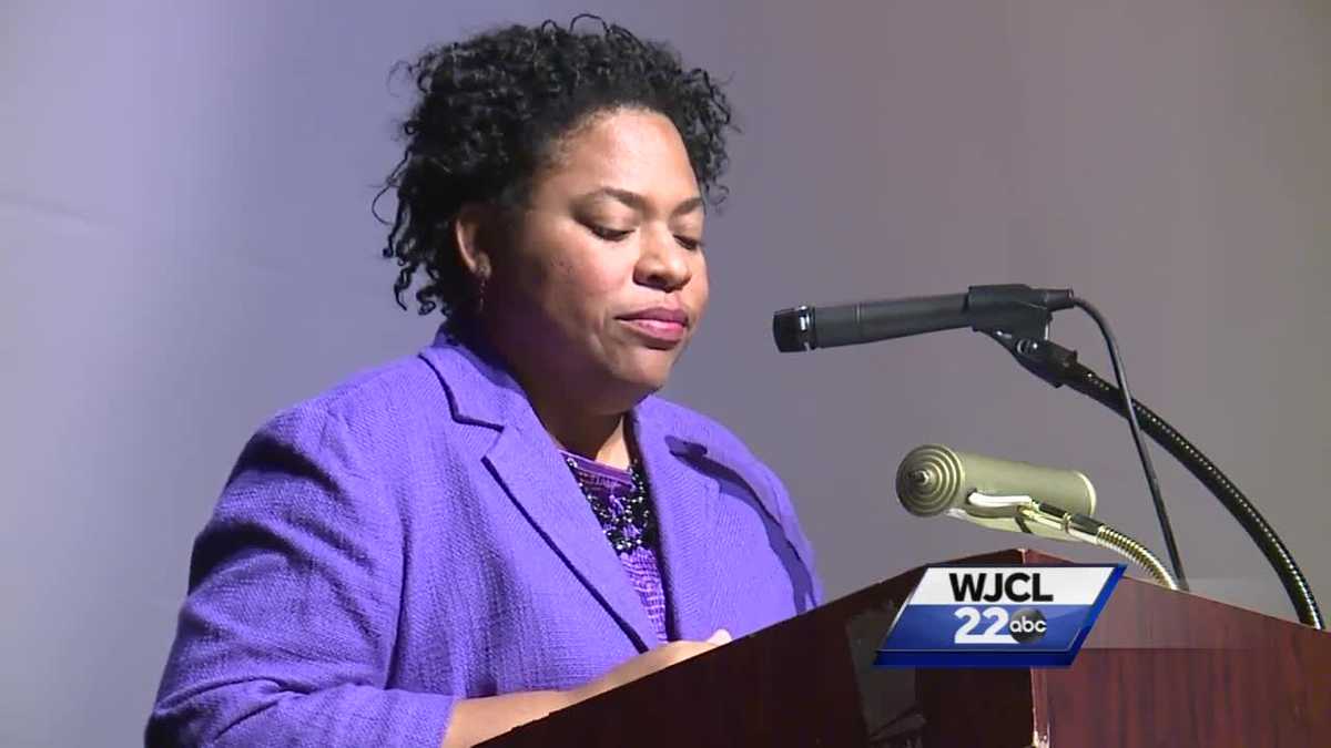 Jennifer Pinckney, widow of Rev. Clementa Pinckney, speaks at Battery ...