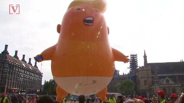 'Baby Trump' balloon flies in protest of president's California visit