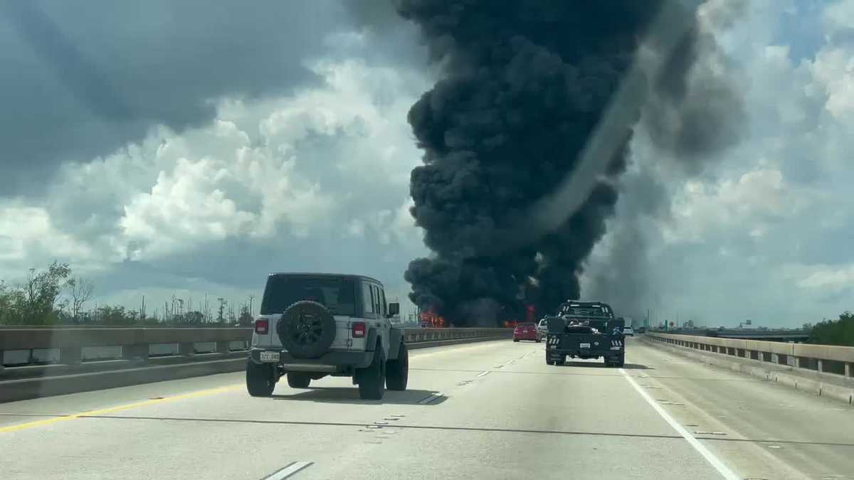 WATCH: Truck catches fire on I-10 East near I-310 exit