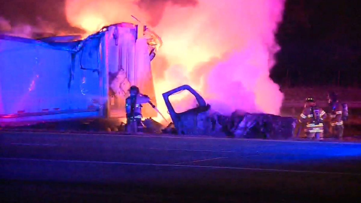 Oklahoma crews battle semi-trailer fire on I-40 near McLoud