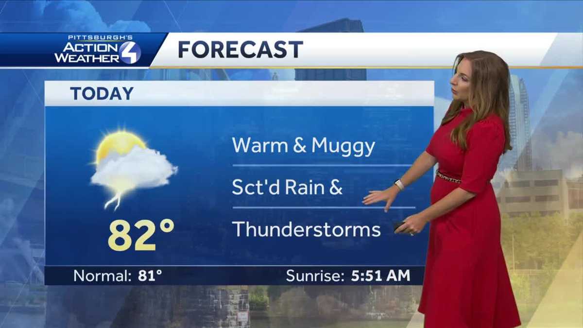 Warm and muggy with scattered rain, thunderstorms