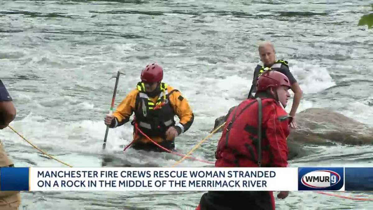 Crews rescue woman stranded on rock in Merrimack River